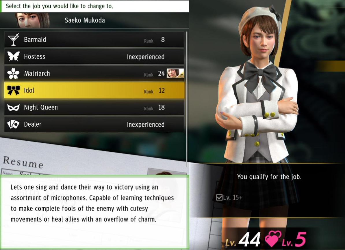 Female Character Jobs - Yakuza: Like a Dragon Walkthrough - Neoseeker