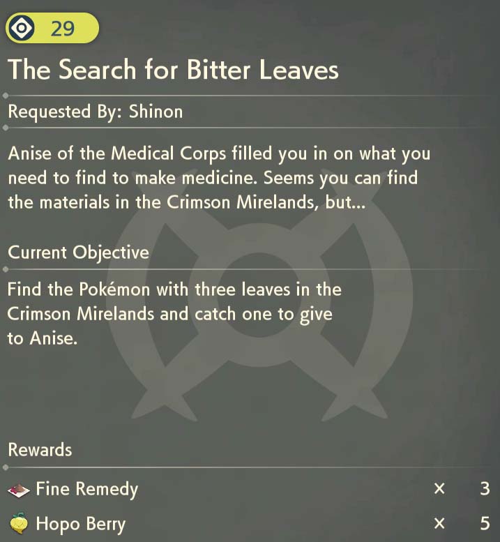 The Search for Bitter Leaves Request Guide - Pokémon Legends: Arceus ...