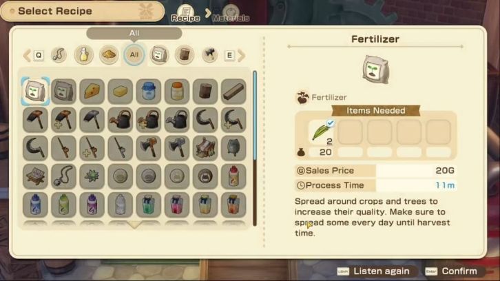 Story of Seasons: Grand Bazaar Crafting/Processing Guide - All Items ...