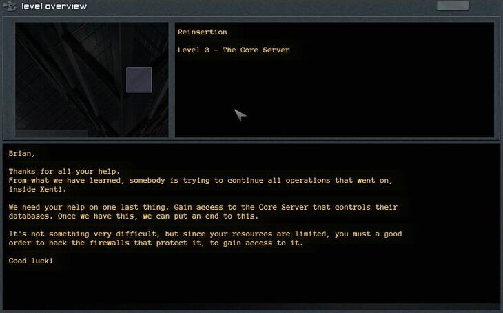 Reinsertion - Level 3: The Core Server - Hacker Evolution Walkthrough - Neoseeker