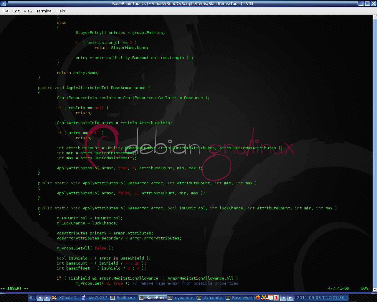 Vim Text Editor Hacking on some C# UO Server Code from Dynamite ...
